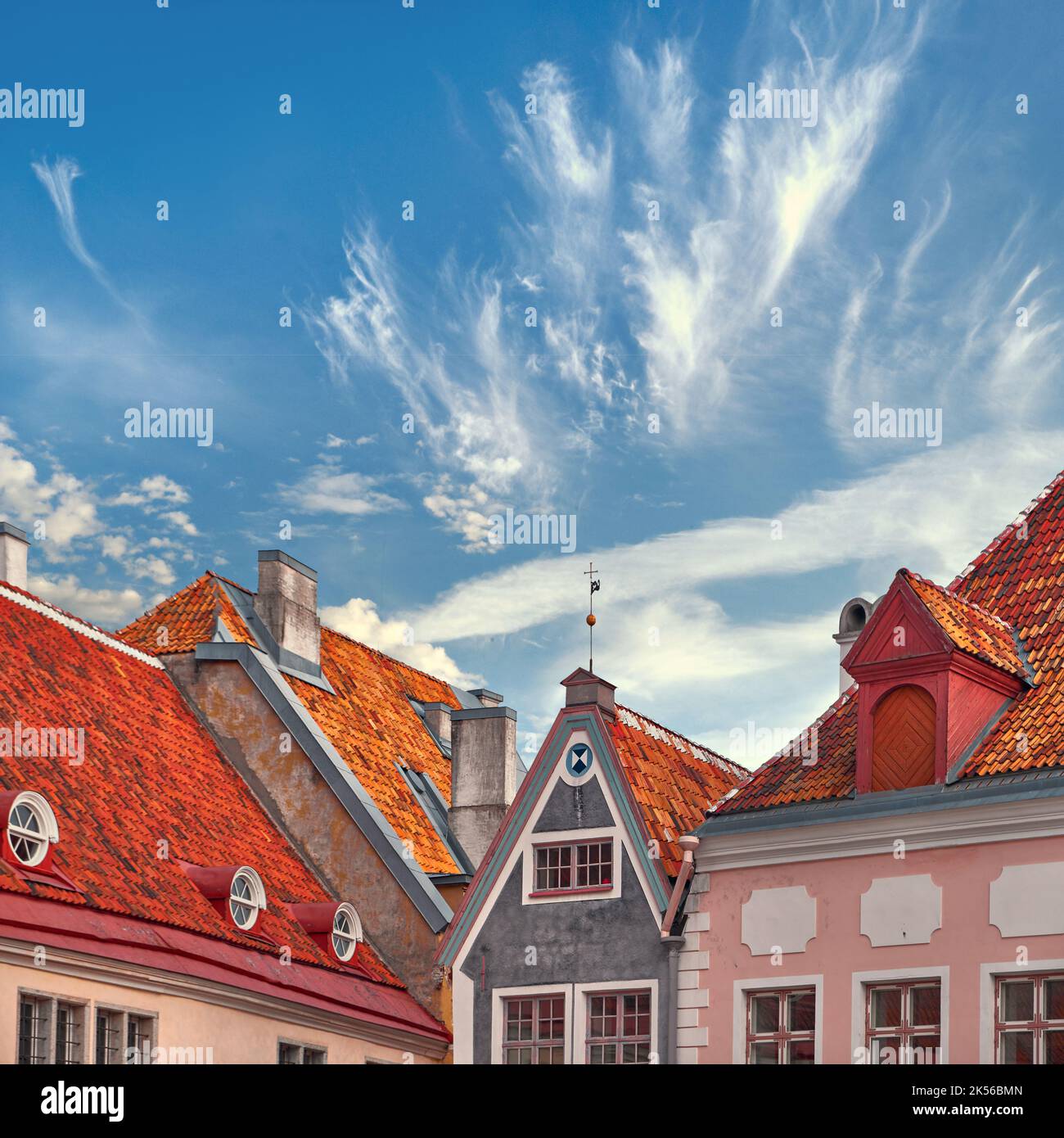 Picturesque Tallinn, red tiled roofs and historic facades of ancient ...