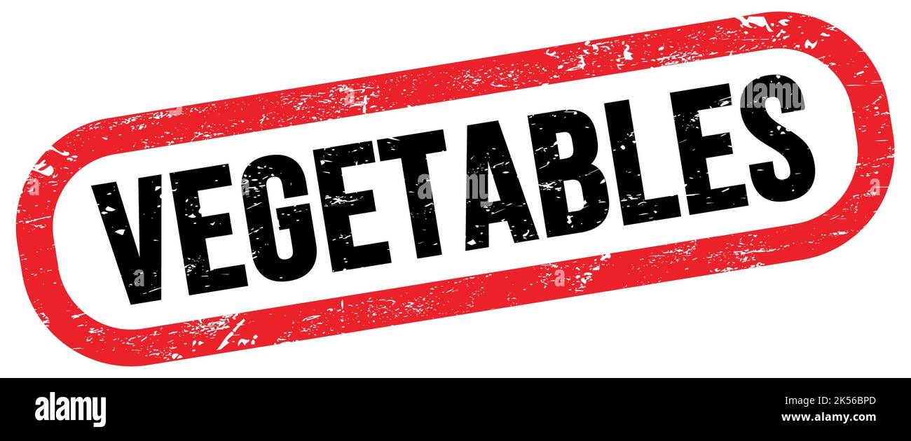 VEGETABLES, text on red-black rectangle stamp sign Stock Photo - Alamy