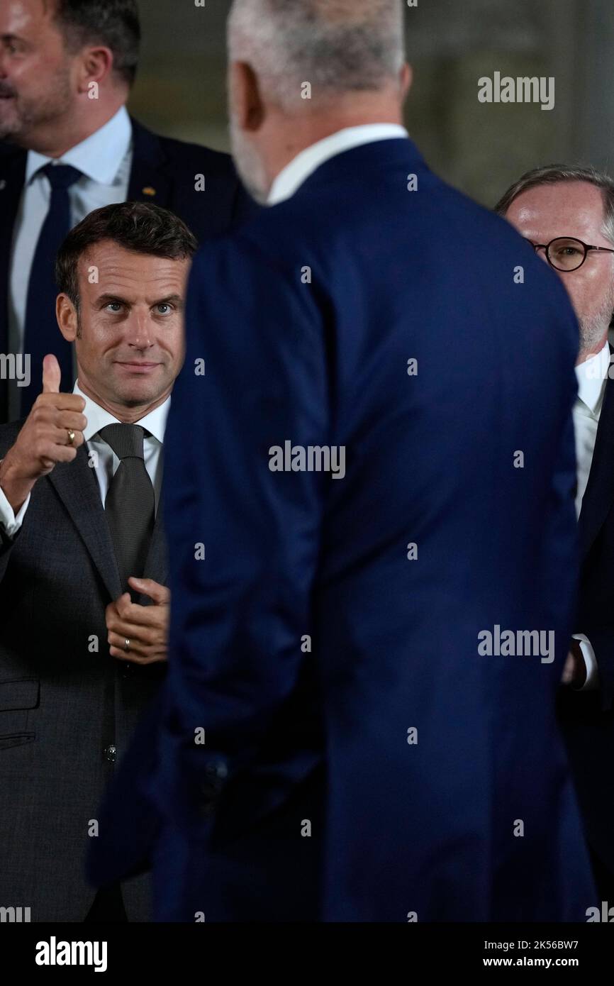 France's President Emmanuel Macron, gestures to Albania's Prime ...