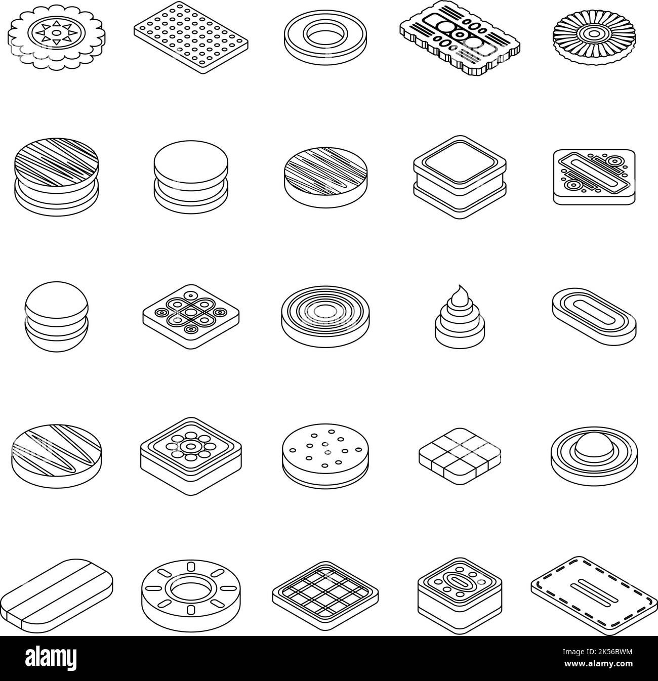 Cookie icons set. Isometric set of cookie vector icons outline isolated ...