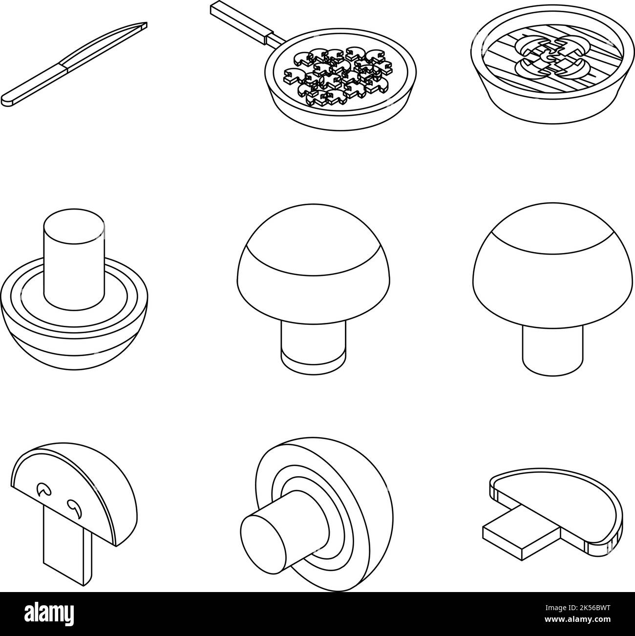 Champignon icons set. Isometric set of champignon vector icons outline ...