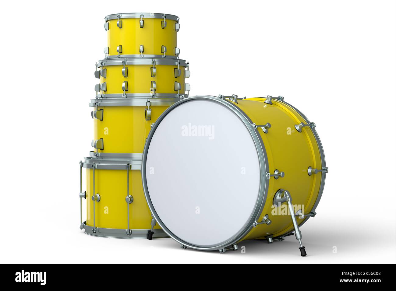 Set of realistic drums or drumset on white background. 3d render ...