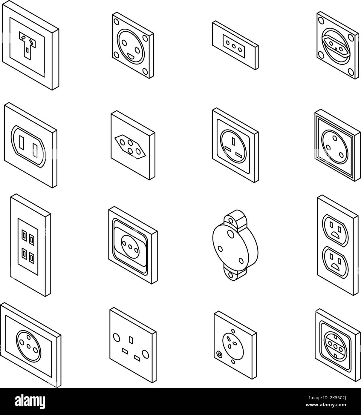 Power Socket Icons Set Isometric Set Of Power Socket Vector Icons