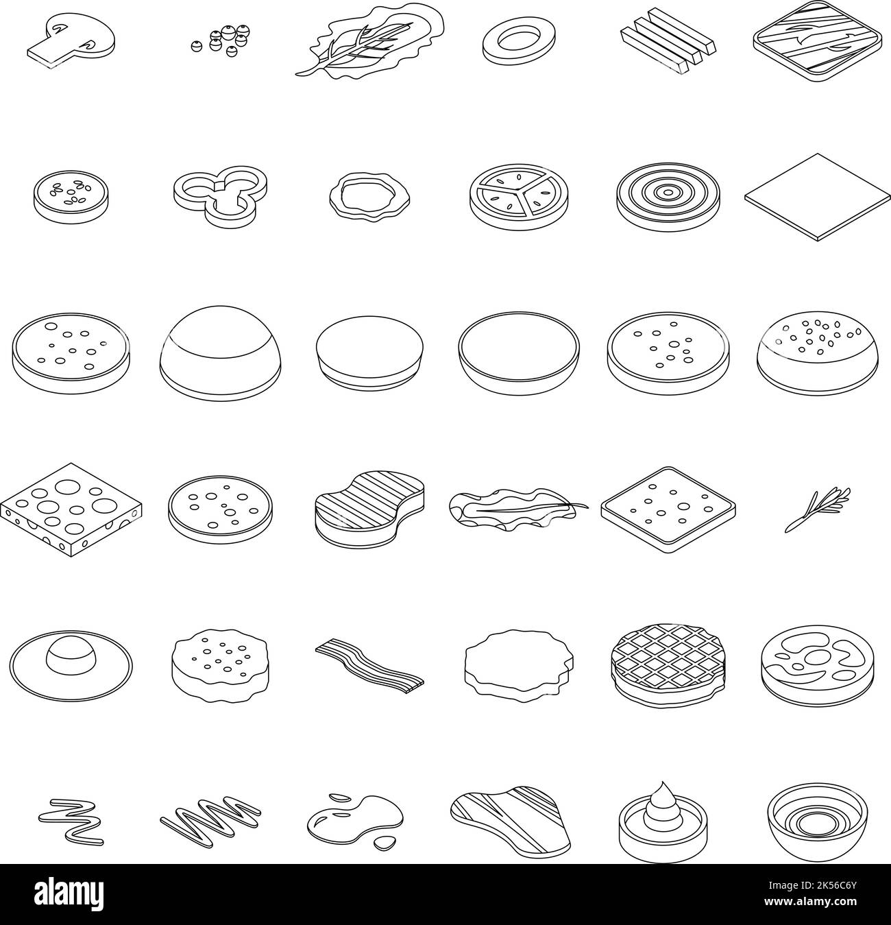 Burger icons set. Isometric set of burger vector icons outline isolated ...