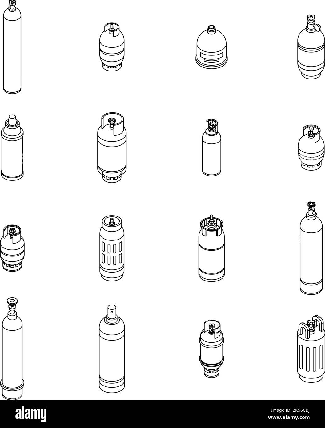 Gas cylinders icons set. Isometric set of gas cylinders vector icons ...