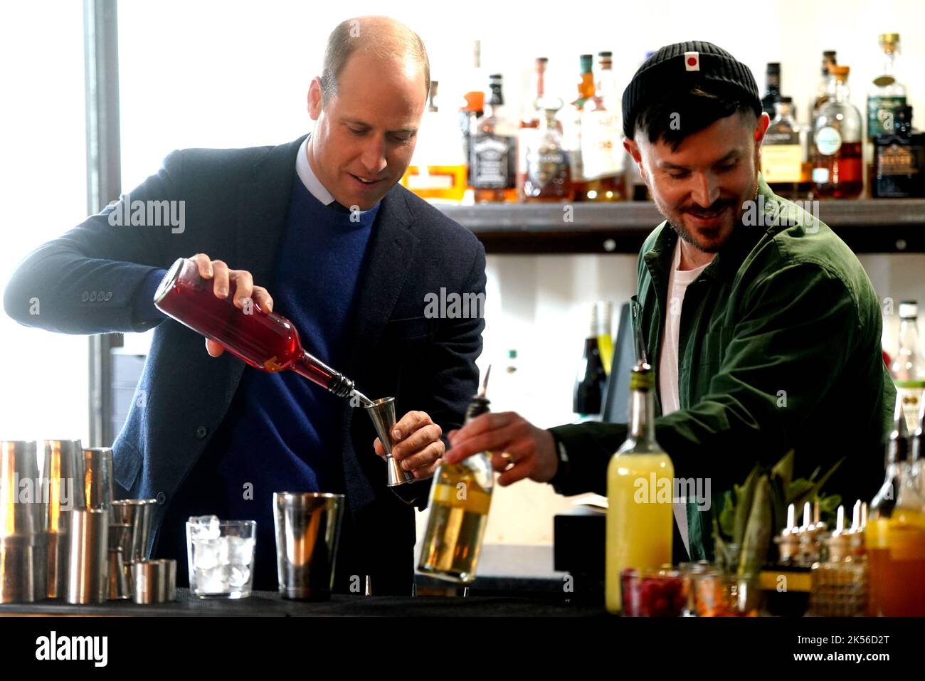 The Prince of Wales during a cocktail making competition during a visit ...