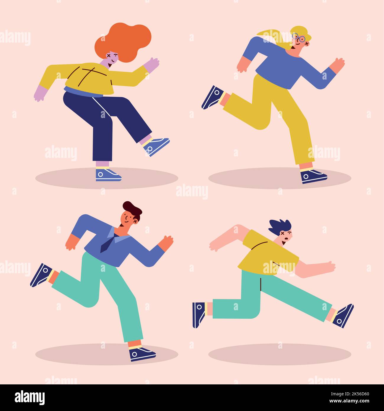 four persons running characters group Stock Vector Image & Art - Alamy