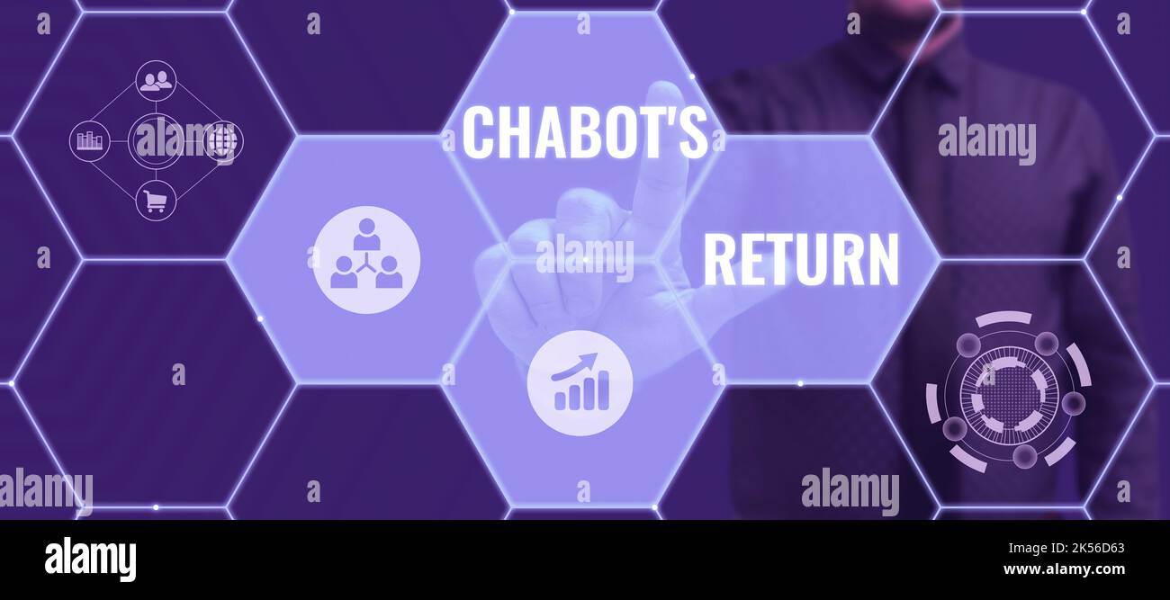 Hand writing sign Chabot'S Return, Internet Concept the come back of ...