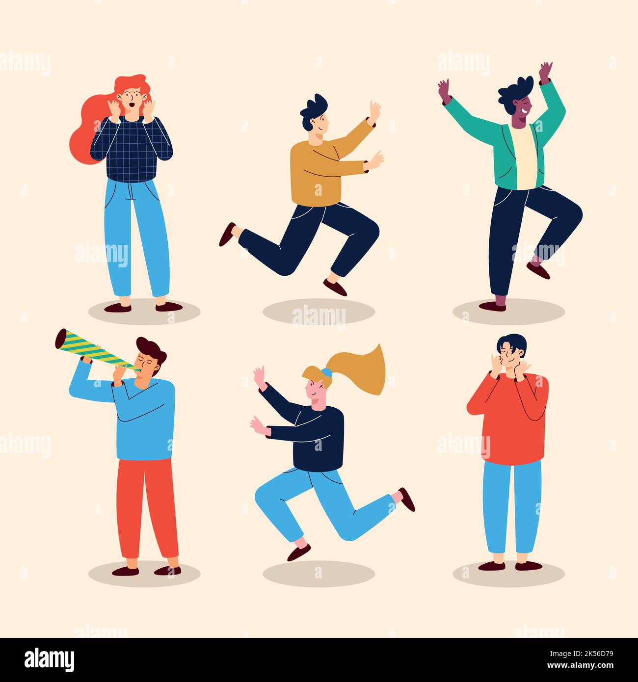 six young persons celebrating characters Stock Vector Image & Art - Alamy