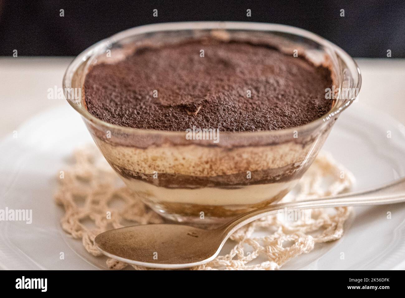 Italian Dessert In Bowl With Spoon - Tiramisu Stock Photo - Alamy