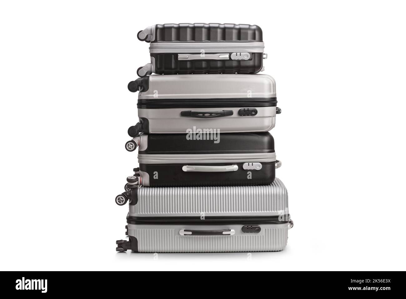 Stack of grey and black suitcases isolated on white background Stock ...