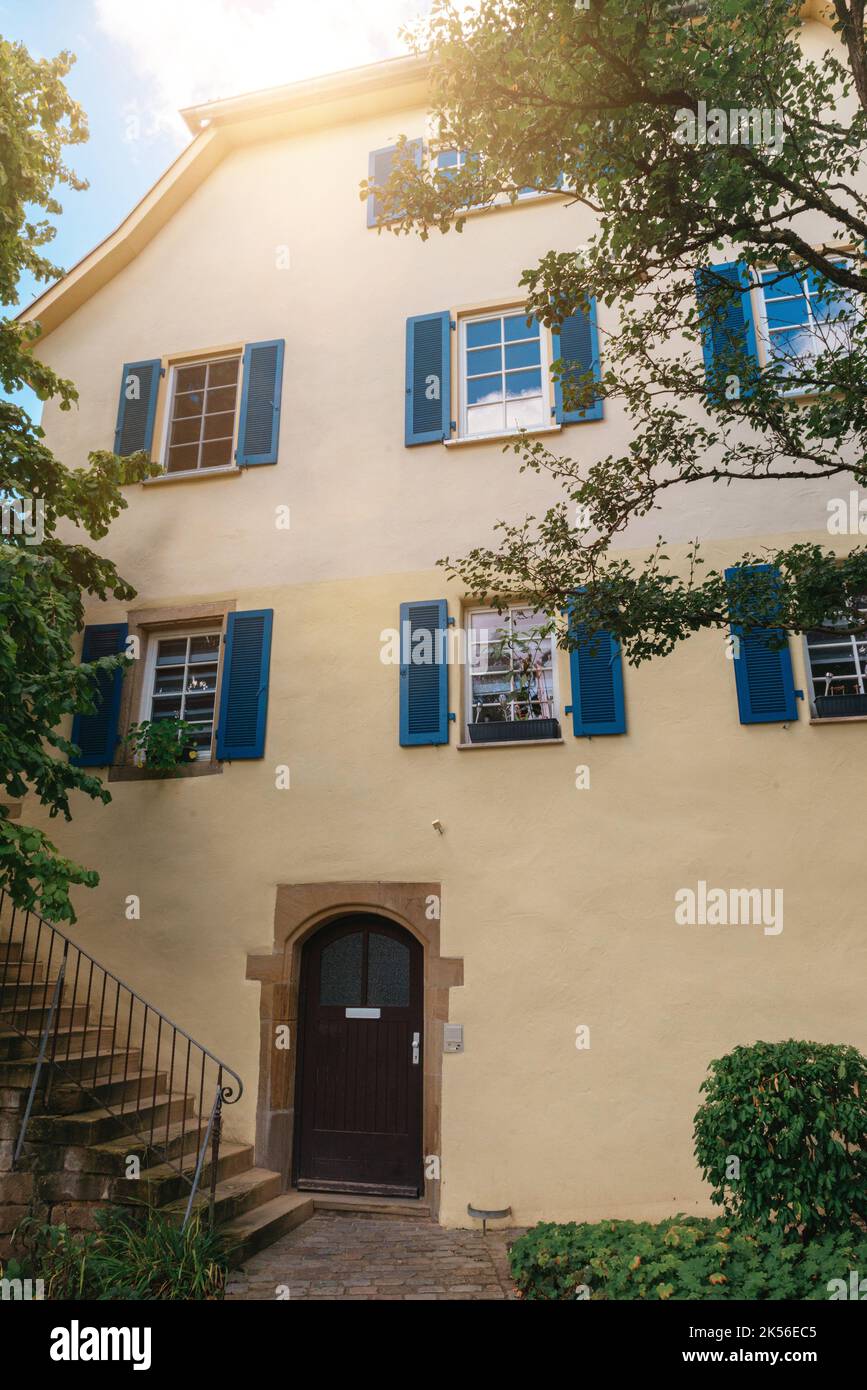 Traditional small house with beautiful outdoor decor facade in Germany ...
