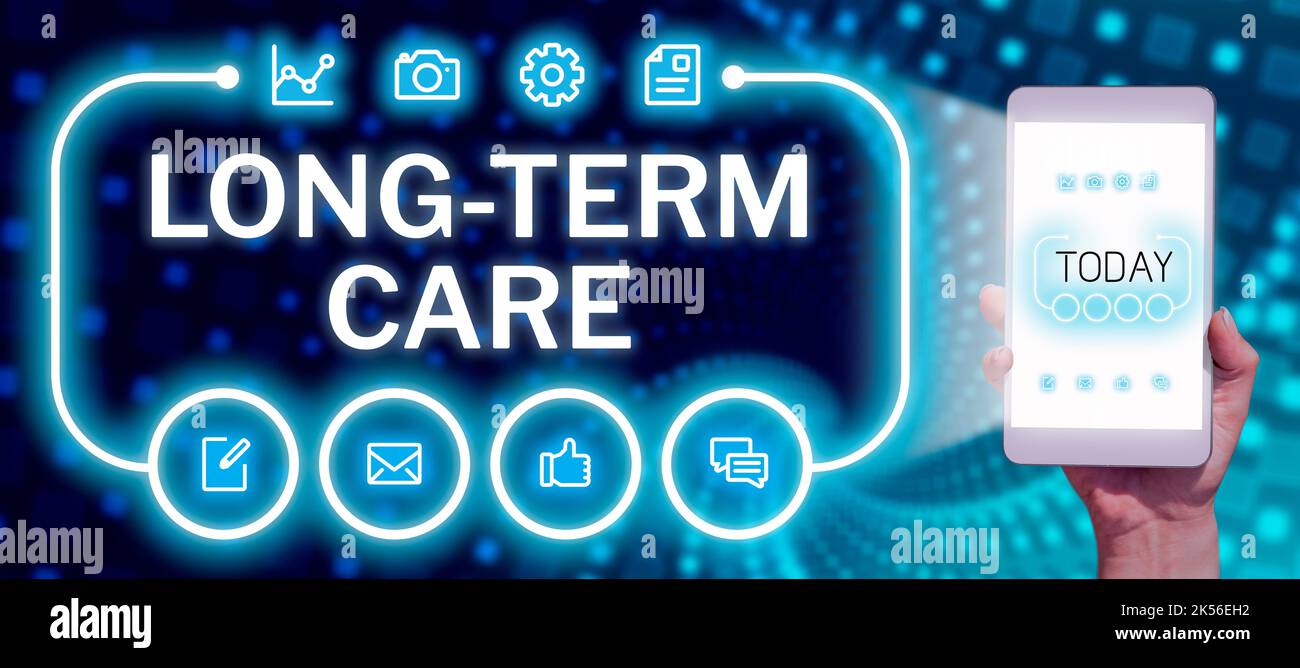 Sign displaying Long Term Care, Business overview Adult medical nursing ...