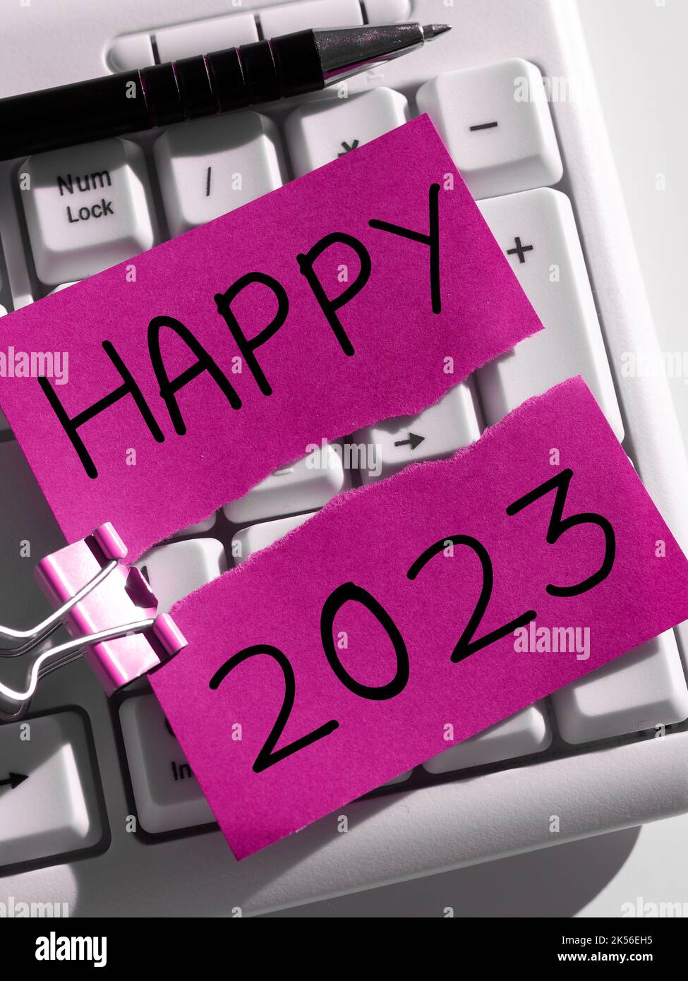 Text caption presenting Happy 2023, Concept meaning time or day at which a new calendar year ...