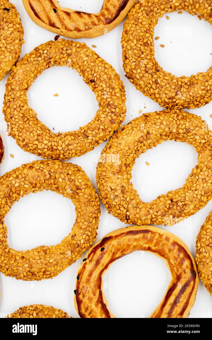 sesame bagel isolated on white background. Traditional Turkish cuisine ...