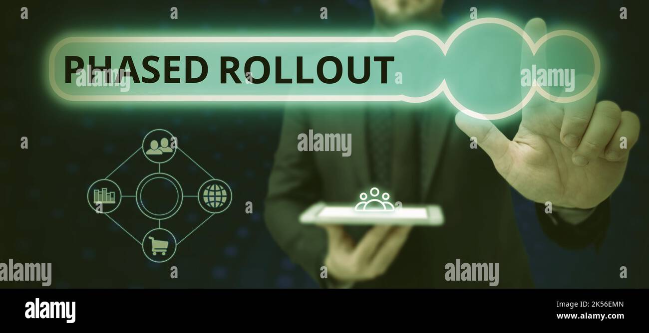 Hand writing sign Phased Rollout, Word Written on the practice of ...