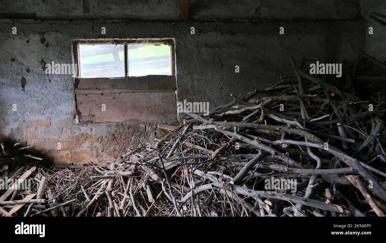 Wood to be burned. Woodshed Stock Photo - Alamy