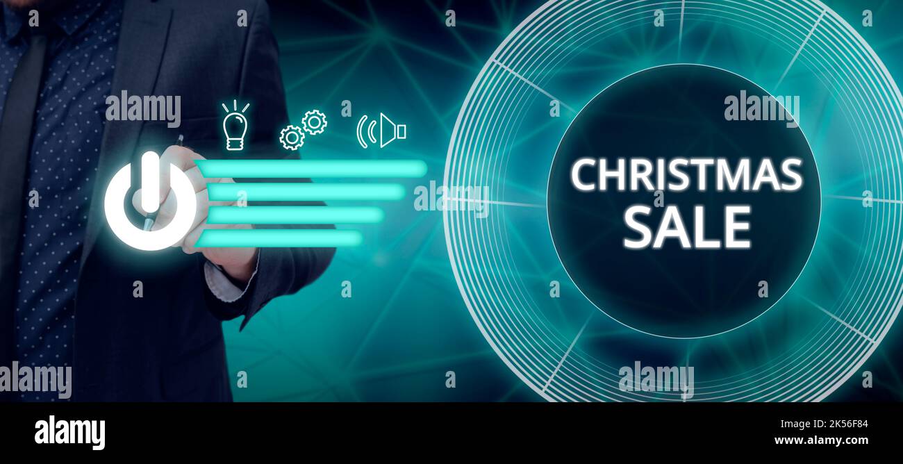 Hand writing sign Christmas Sale, Concept meaning period during which a ...