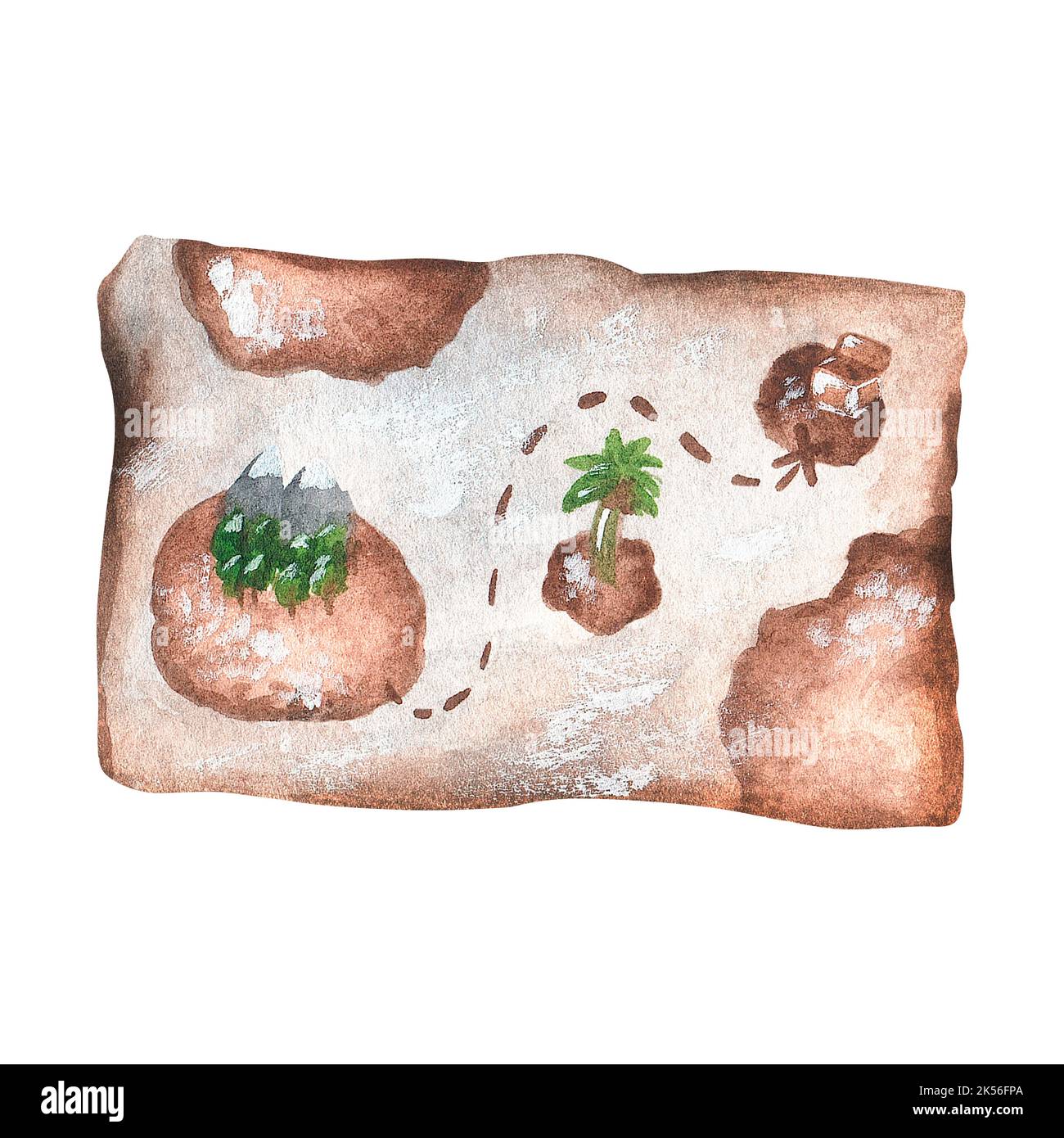 Pirate map. Treasure map with islands, chest, palm tree, sea ...