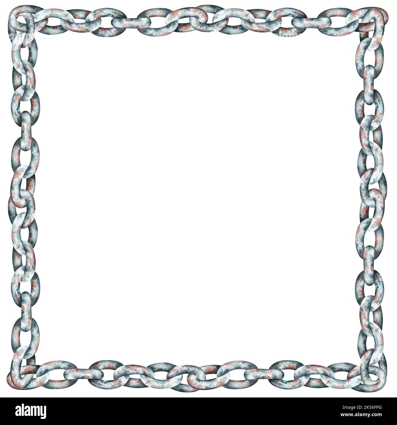 Rusty chain square blank for text. Watercolor illustration. Isolated on ...