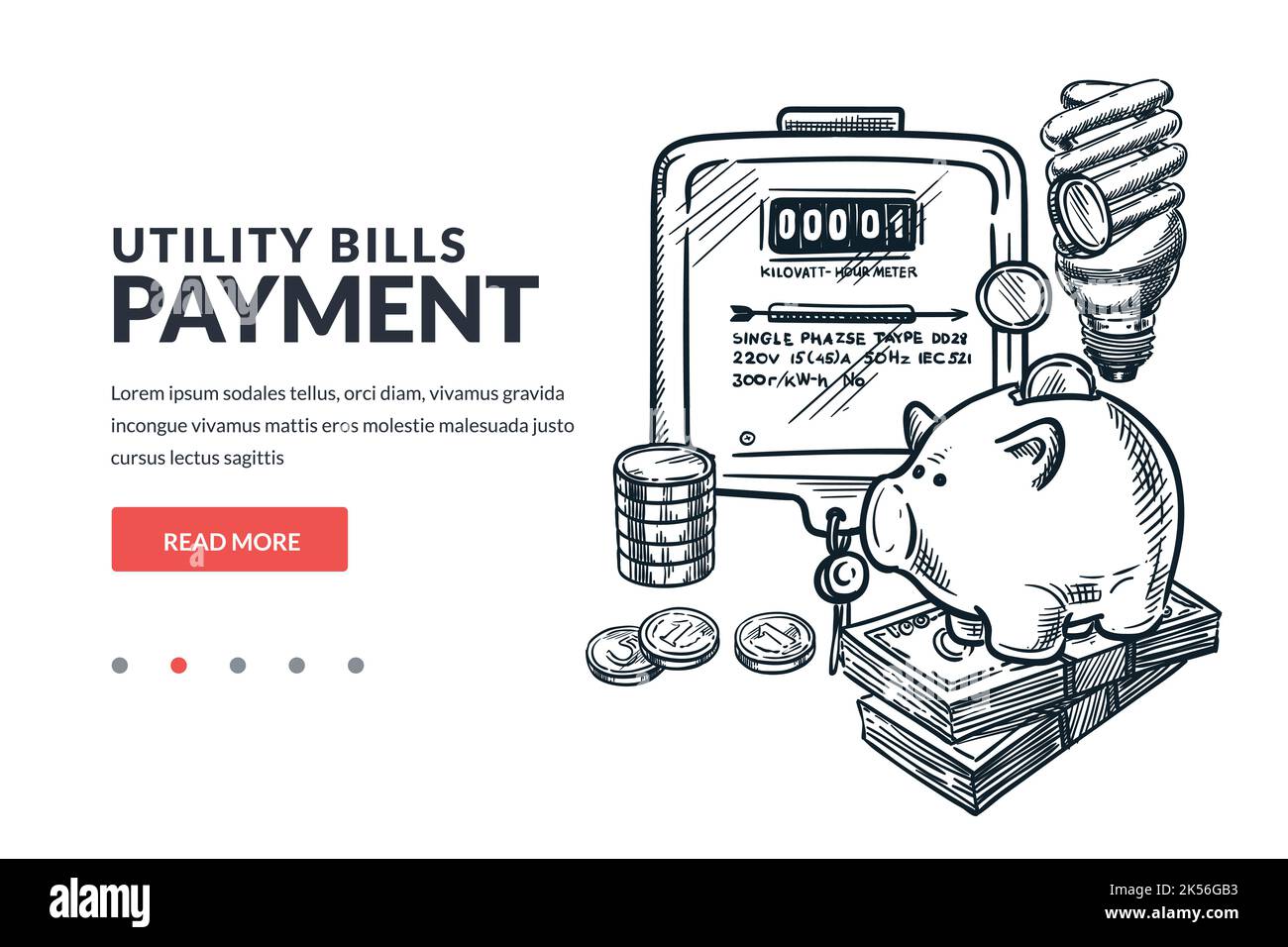 Utility bills payment concept. Vector hand drawn sketch illustration of ...