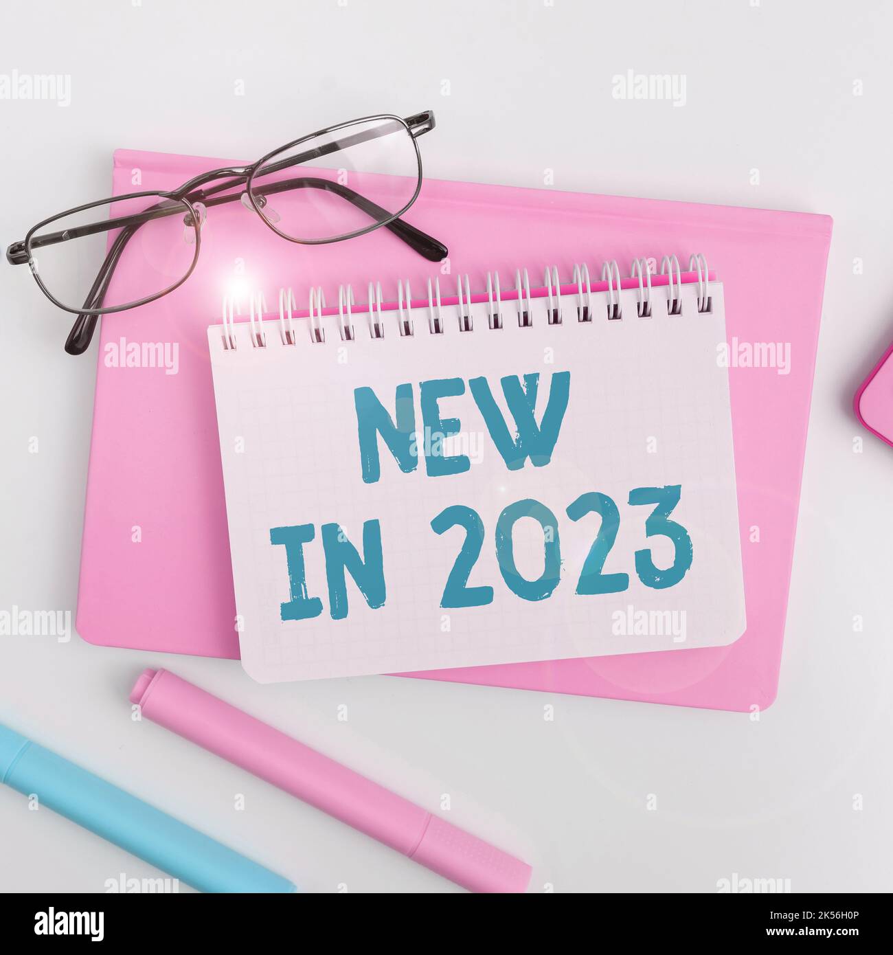 Hand writing sign New In 2023, Business overview list of fresh things ...