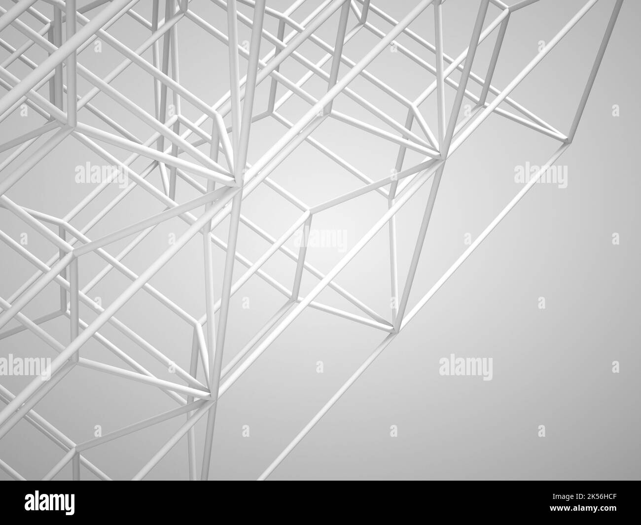 Abstract high-tech installation, white metal wire-frame cell structure ...