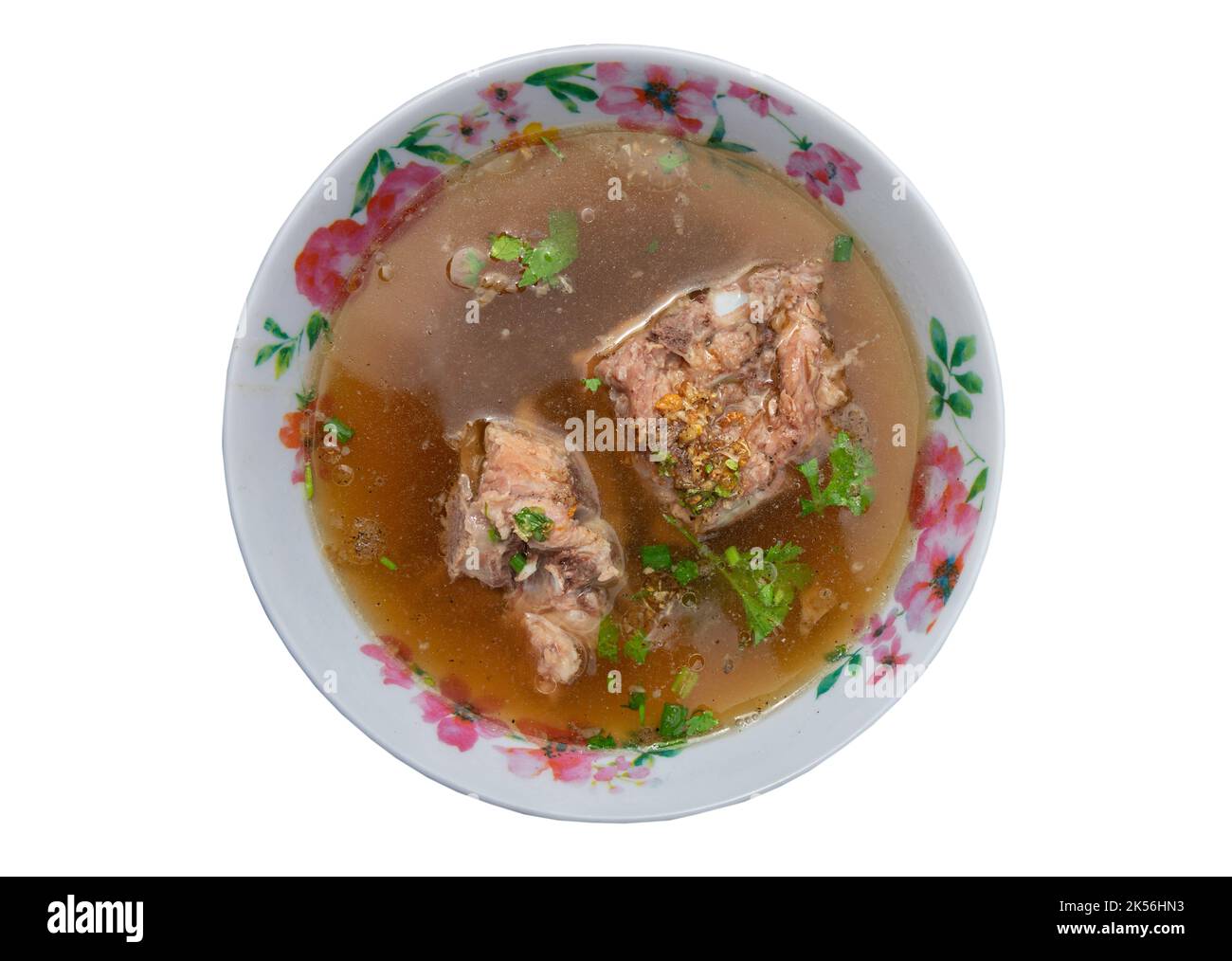 Pork rib soup or Pork bone soup seasoning with soy sauce and pepper ...