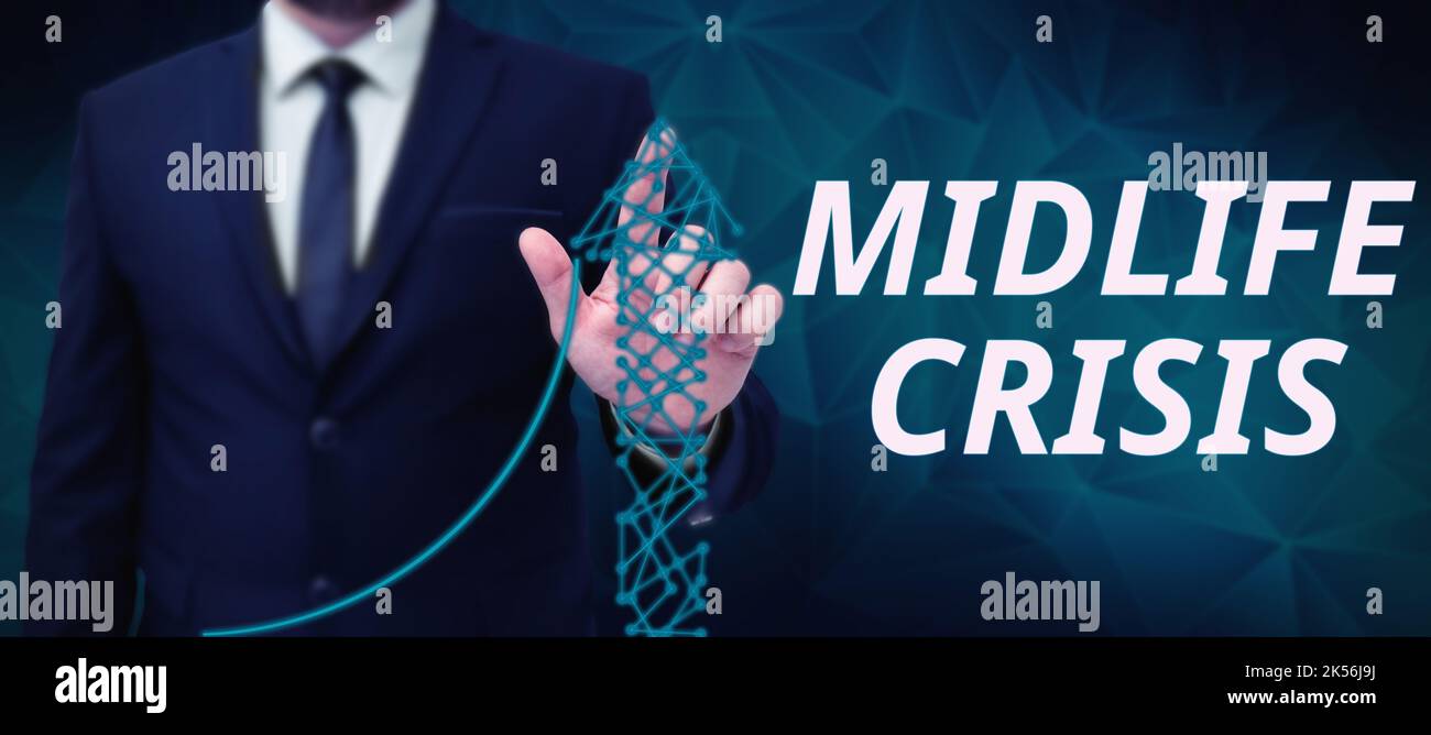 Conceptual display Midlife Crisis, Business showcase Software ...