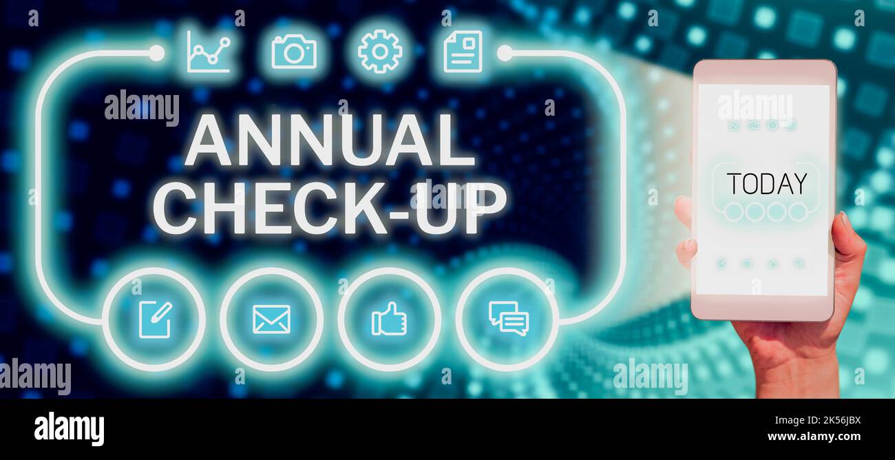 Sign displaying Annual Check Up, Conceptual photo yearly evaluation and ...