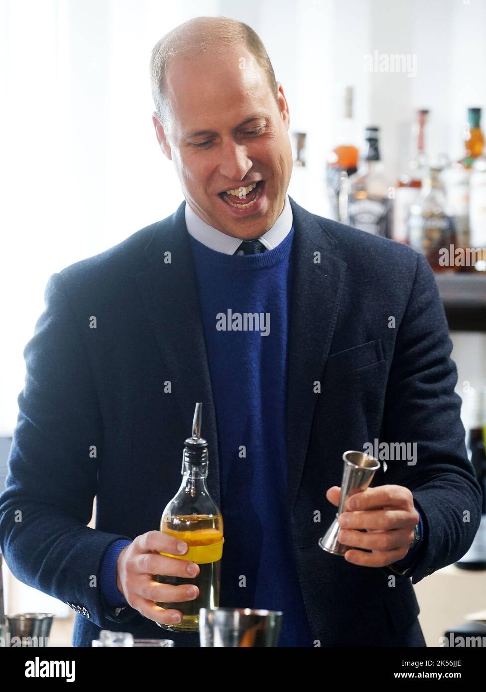 The Prince of Wales during a cocktail making competition during a visit ...