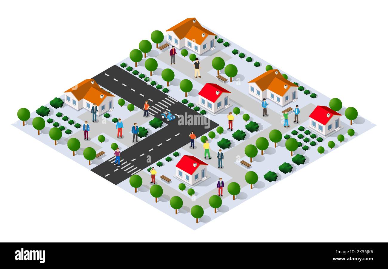 Country village district isometric 3d illustration of a rural area with ...
