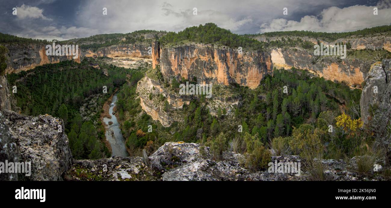 Panoramic view from above of one of the gorges of the Cabriel river in ...