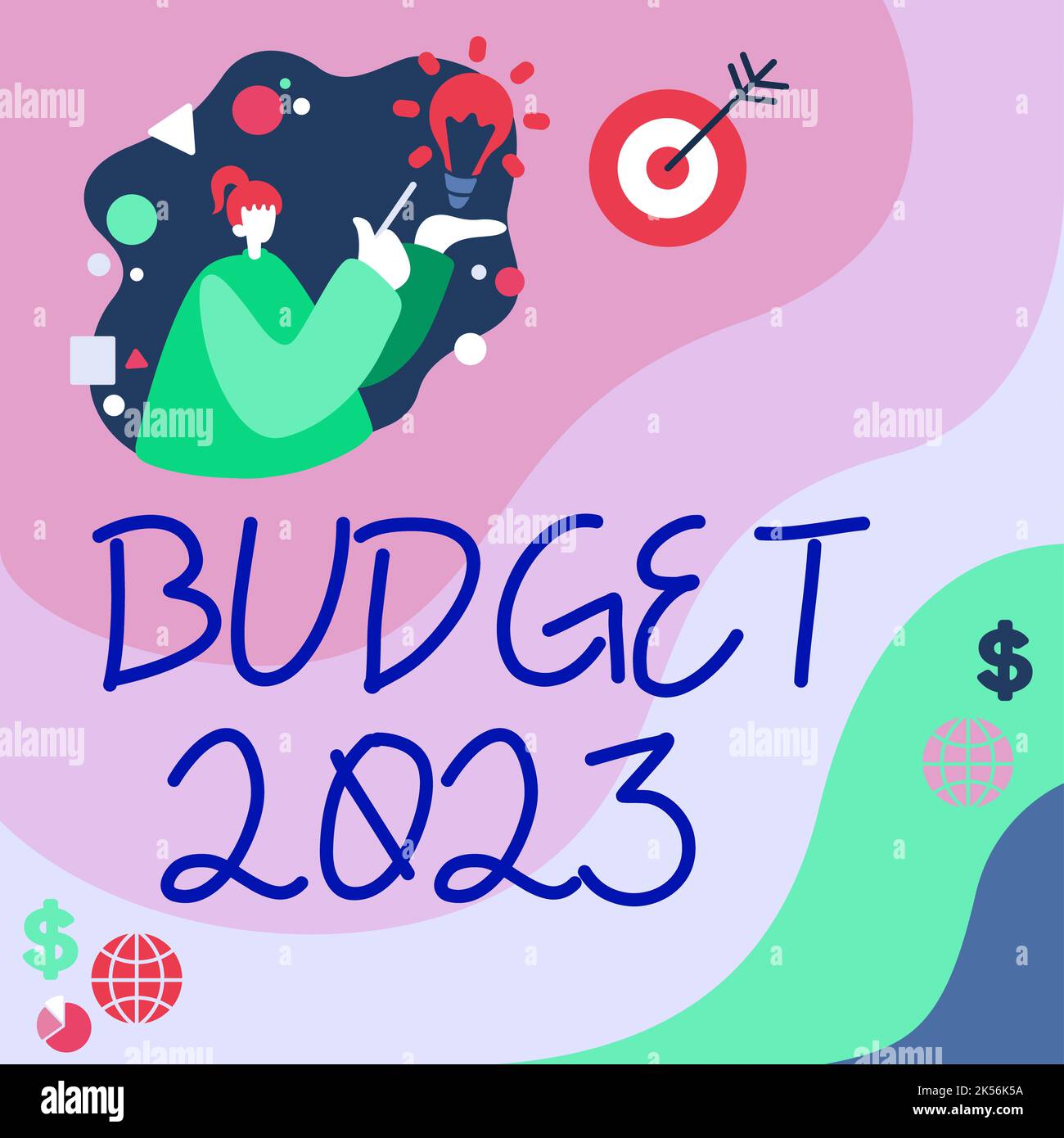 Text caption presenting Budget 2023, Business idea estimate of income ...