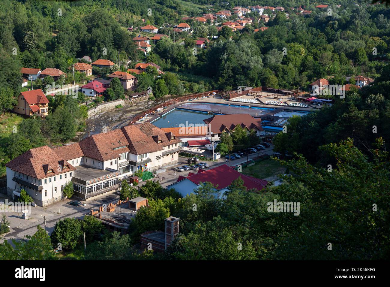 Baile Sacelu, Gorj County, Romania – July 24, 2022: Aerial view of the ...
