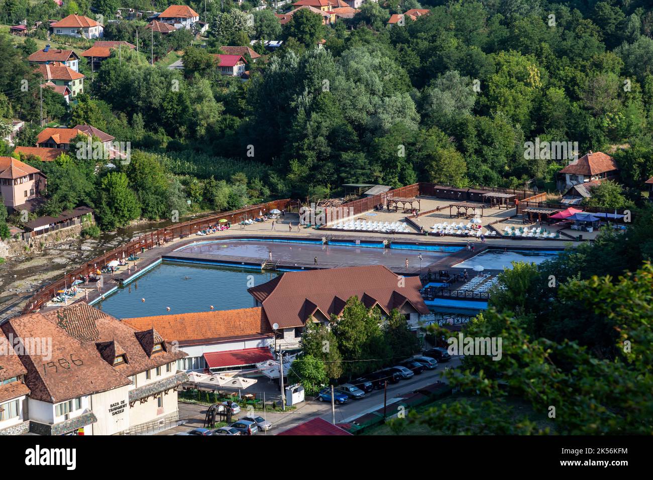 Baile Sacelu, Gorj County, Romania – July 24, 2022: Aerial view of the ...
