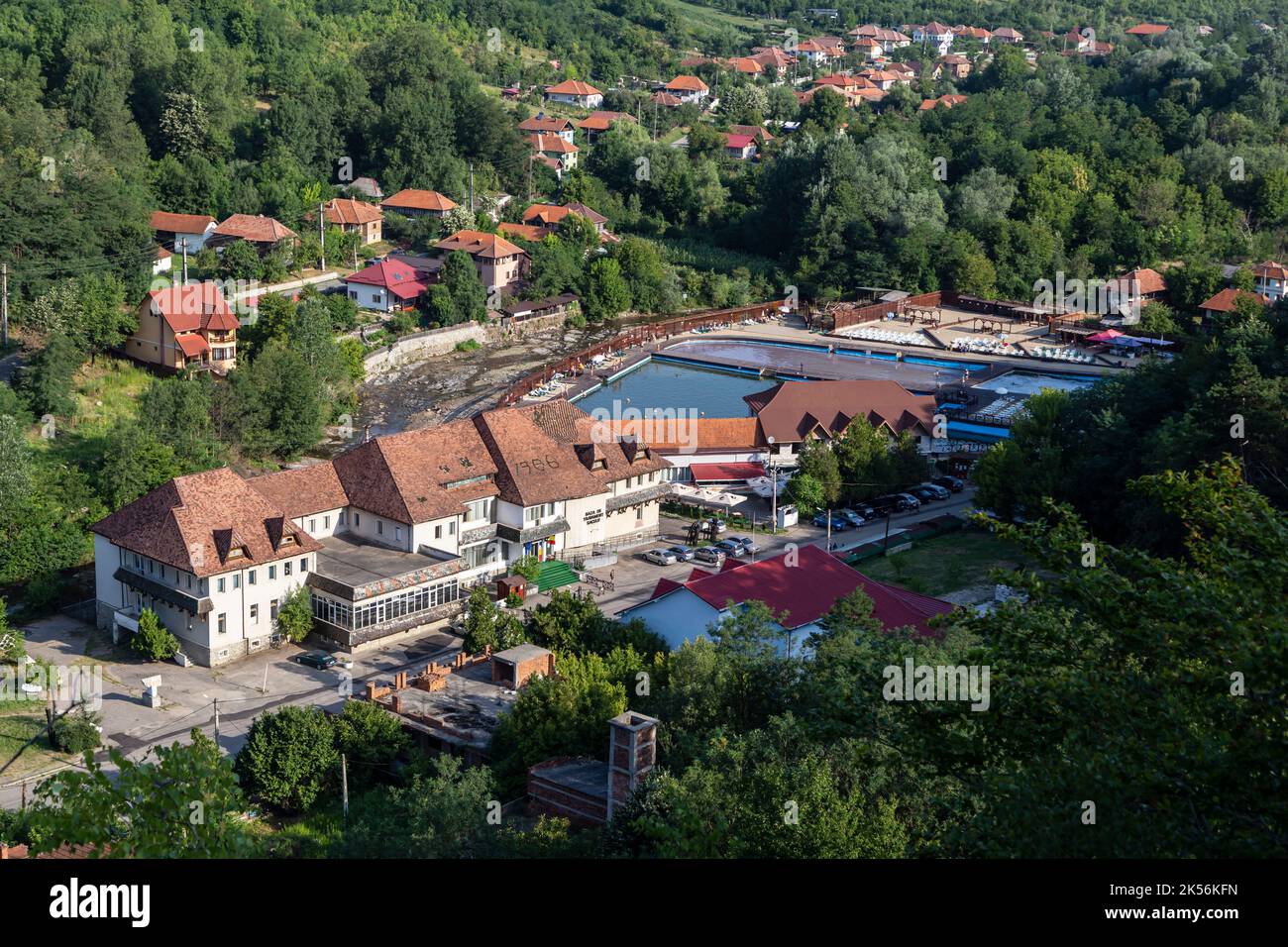 Baile Sacelu, Gorj County, Romania – July 24, 2022: Aerial view of the ...