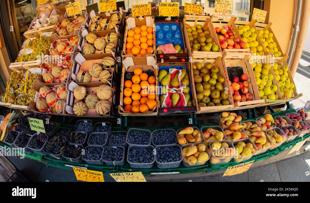 Fossano, Italy - September 09, 2022: Greengrocer stall with colorful ...