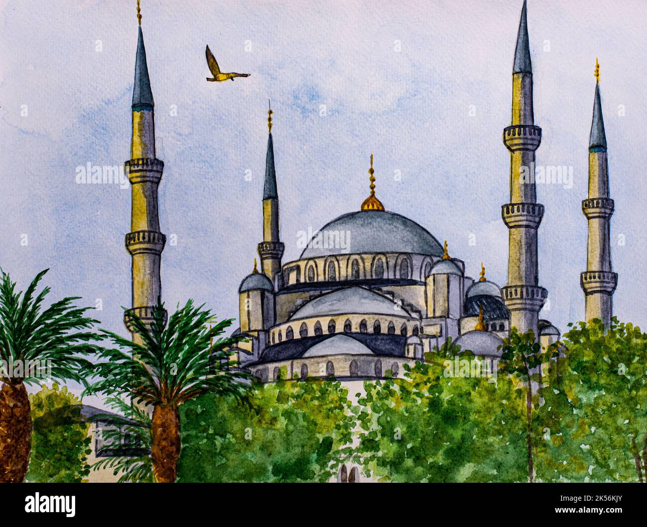 Blue mosque in Istanbul, Turkey. Watercolor painting Stock Photo - Alamy