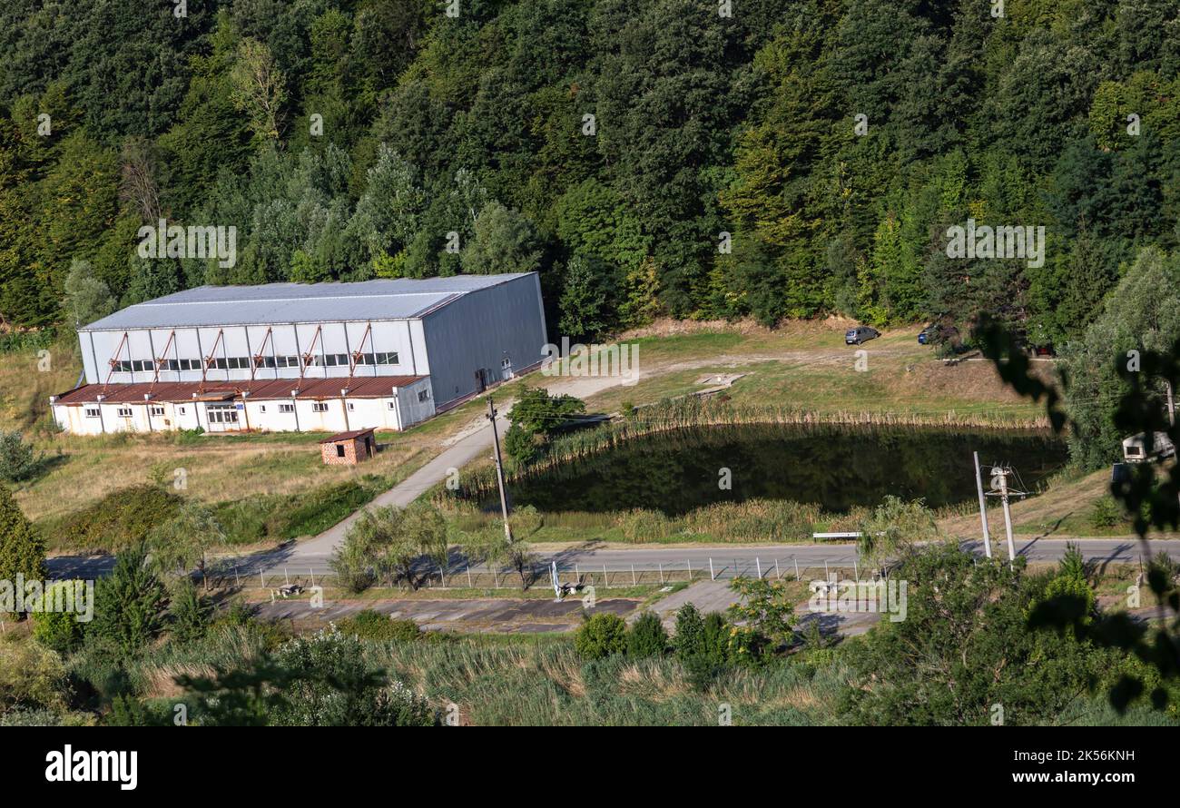 Baile Sacelu, Gorj County, Romania – July 24, 2022: Aerial view of the ...