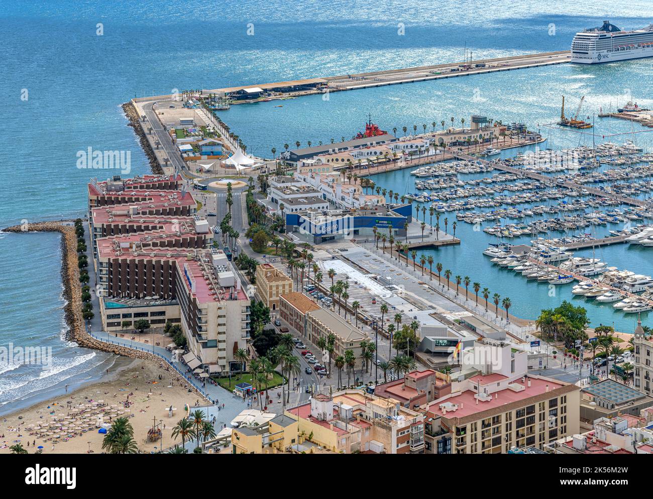 A bird's eye view over the port city of Alicante on the Costa Blanca in ...