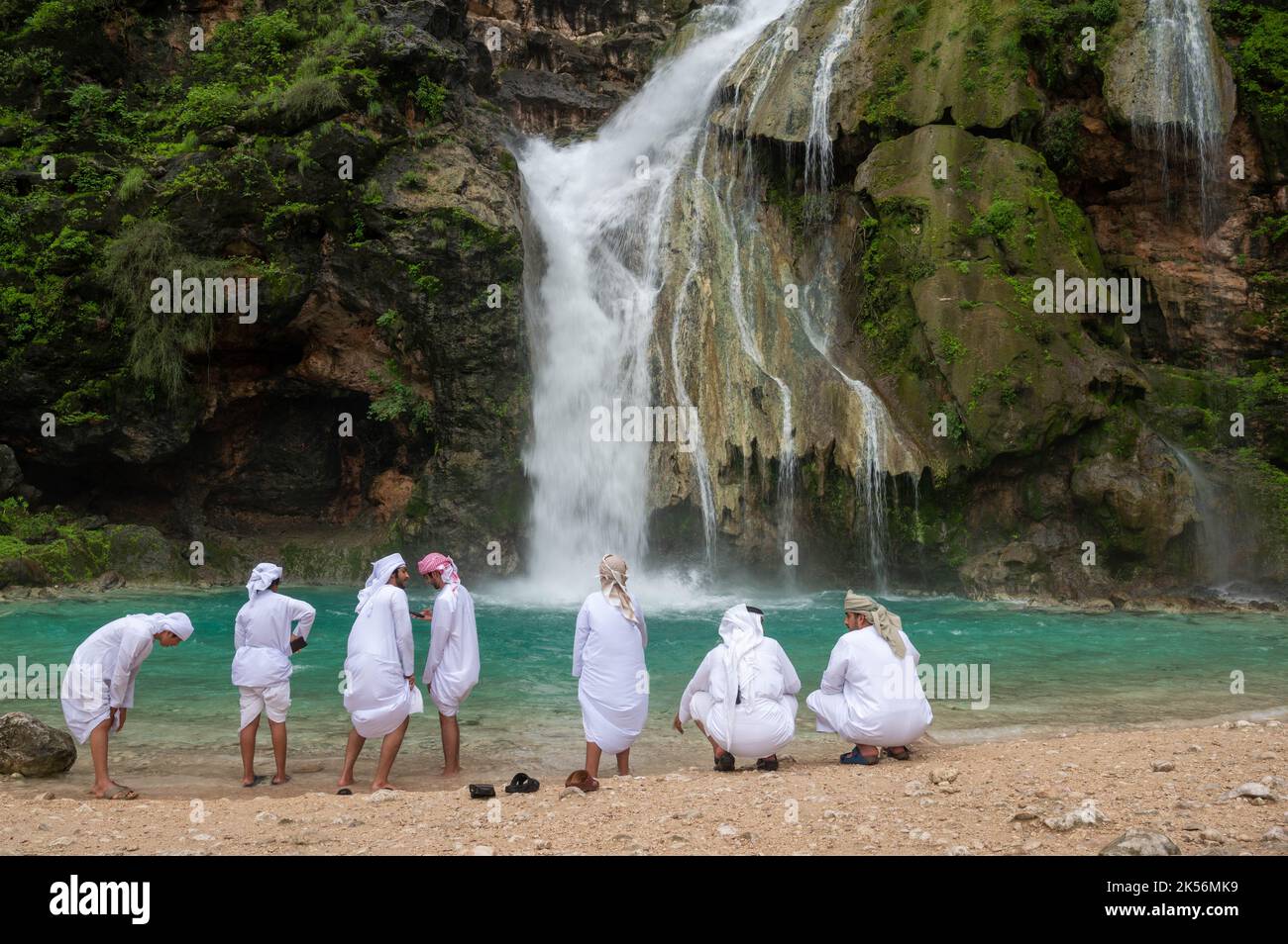 Ayn Khor during the autumn rainy season or khareef. Waterfall and ...