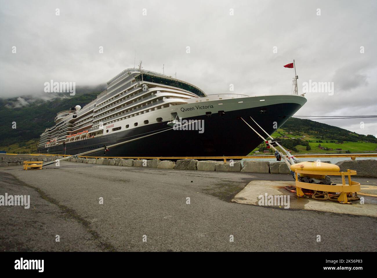 Cunard Queen Victoria cruise ship, a cruise docked in the dock of Olden ...