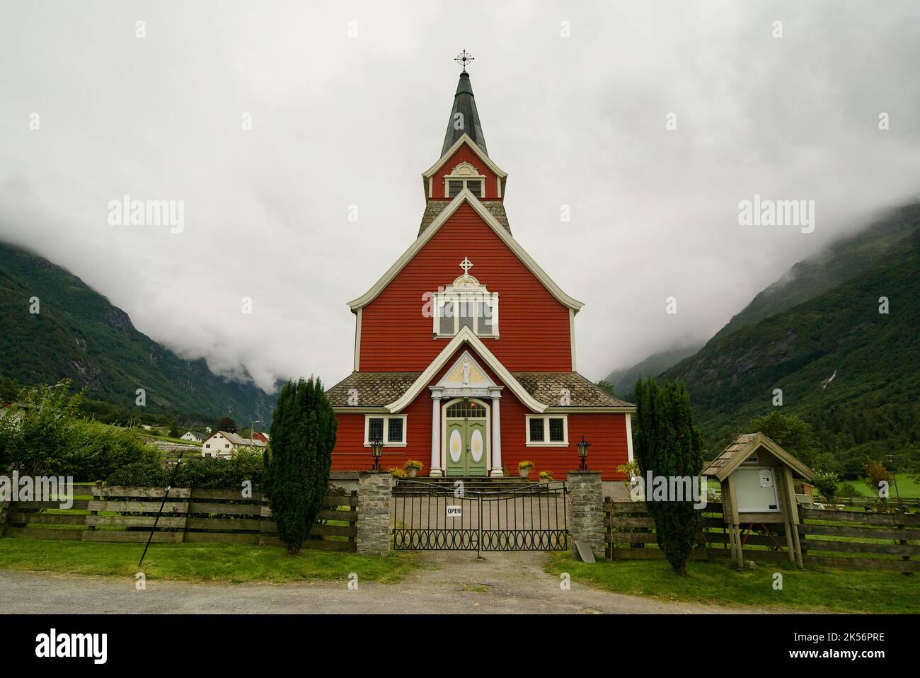 Olden 'New church' built 1934, Olden, Norway. Norway red church. Wooden ...
