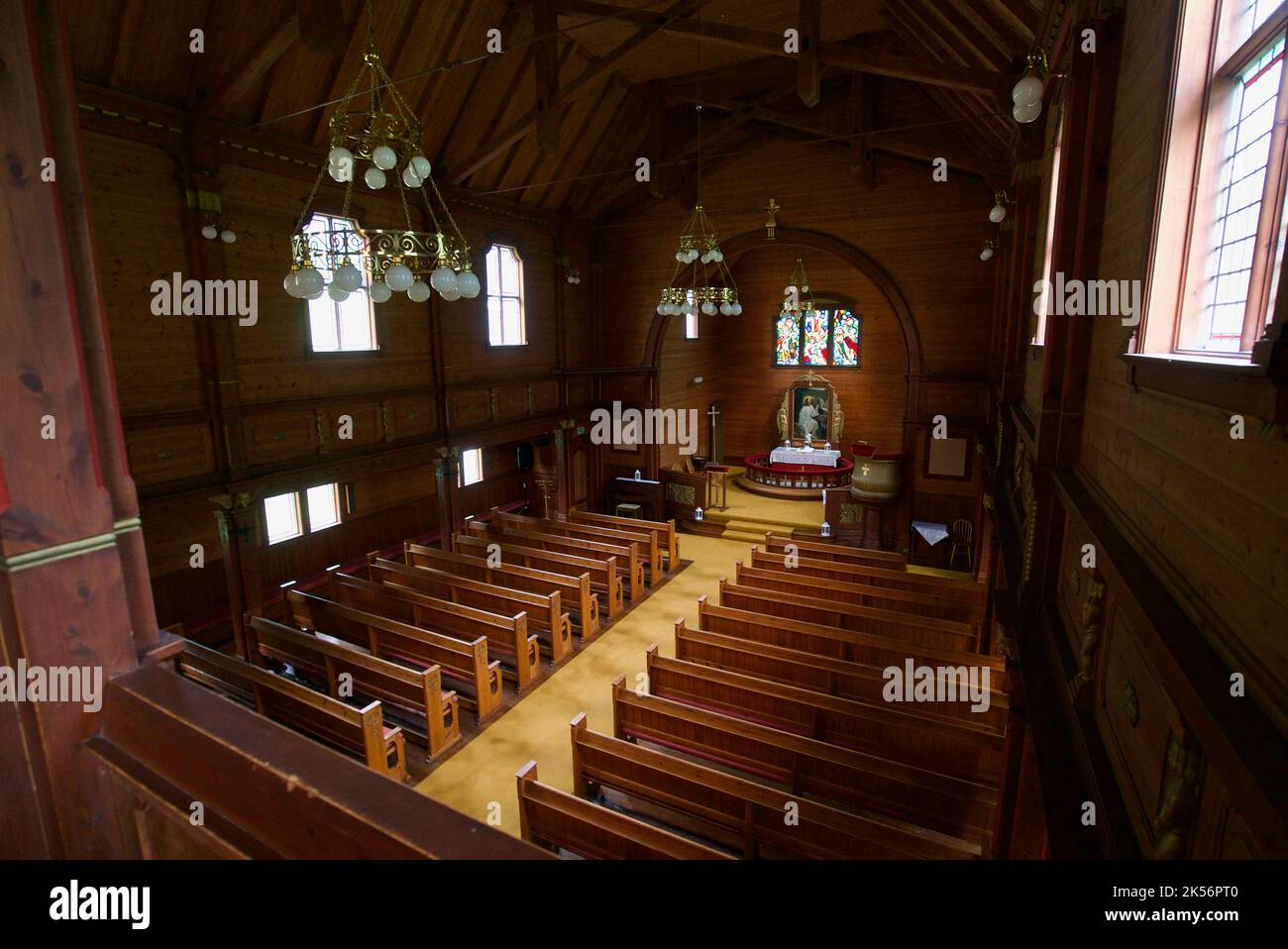 Inside Olden 'New church' built 1934, Olden, Norway. Norway red church ...