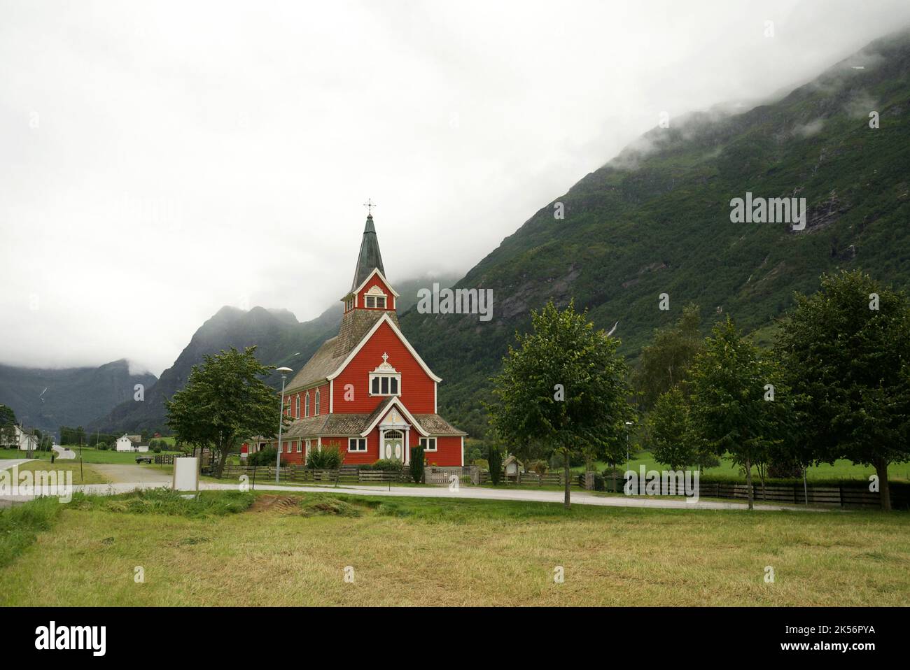 Olden 'New church' built 1934, Olden, Norway. Norway red church. Wooden ...