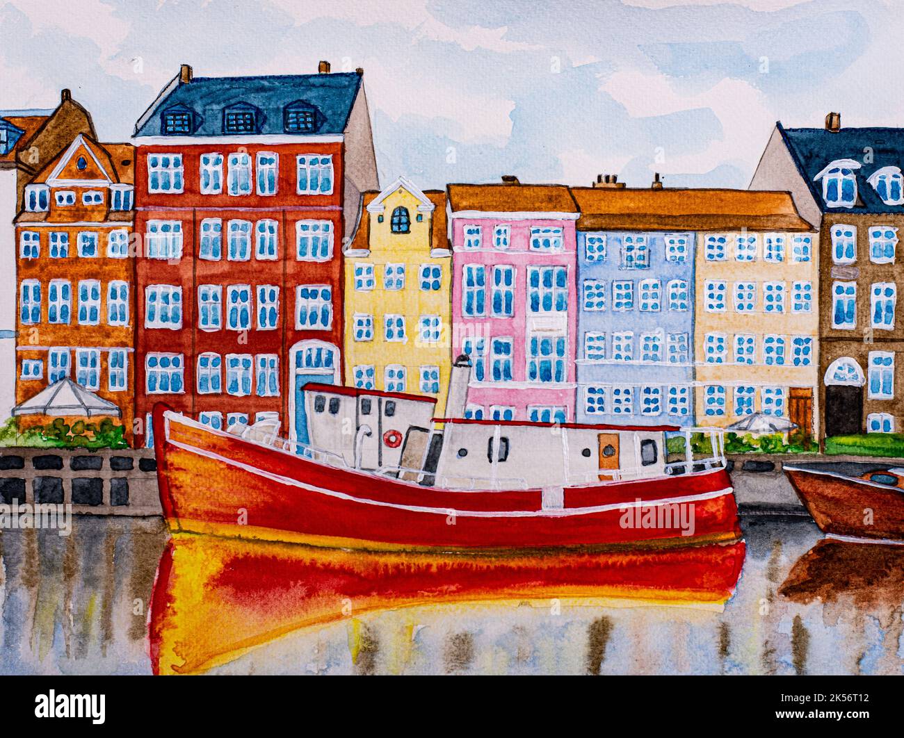 Copenhagen cityscape, colorful watercolor painting Stock Photo - Alamy