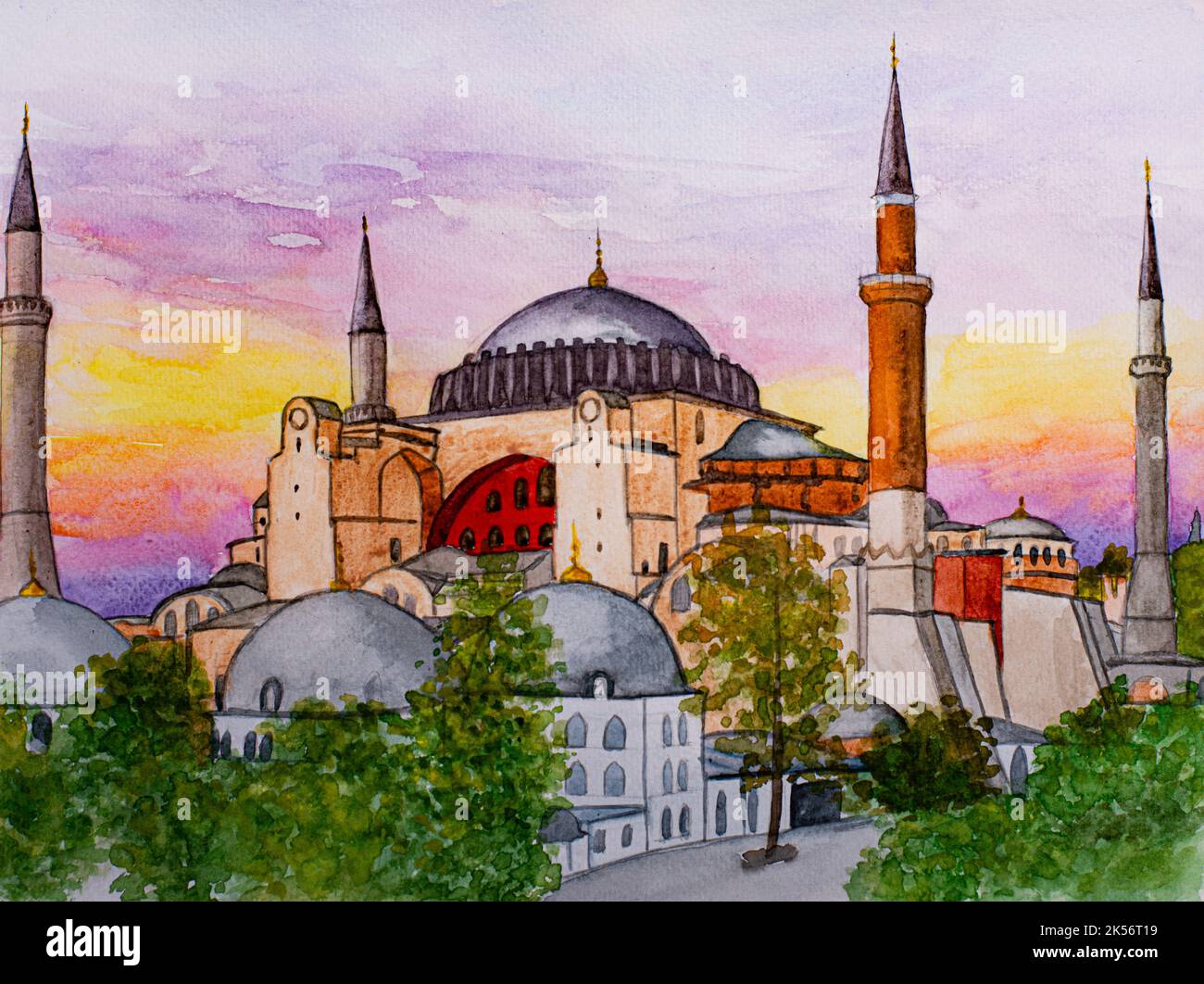 Hagia Sophia in Istanbul, watercolor painting Stock Photo - Alamy