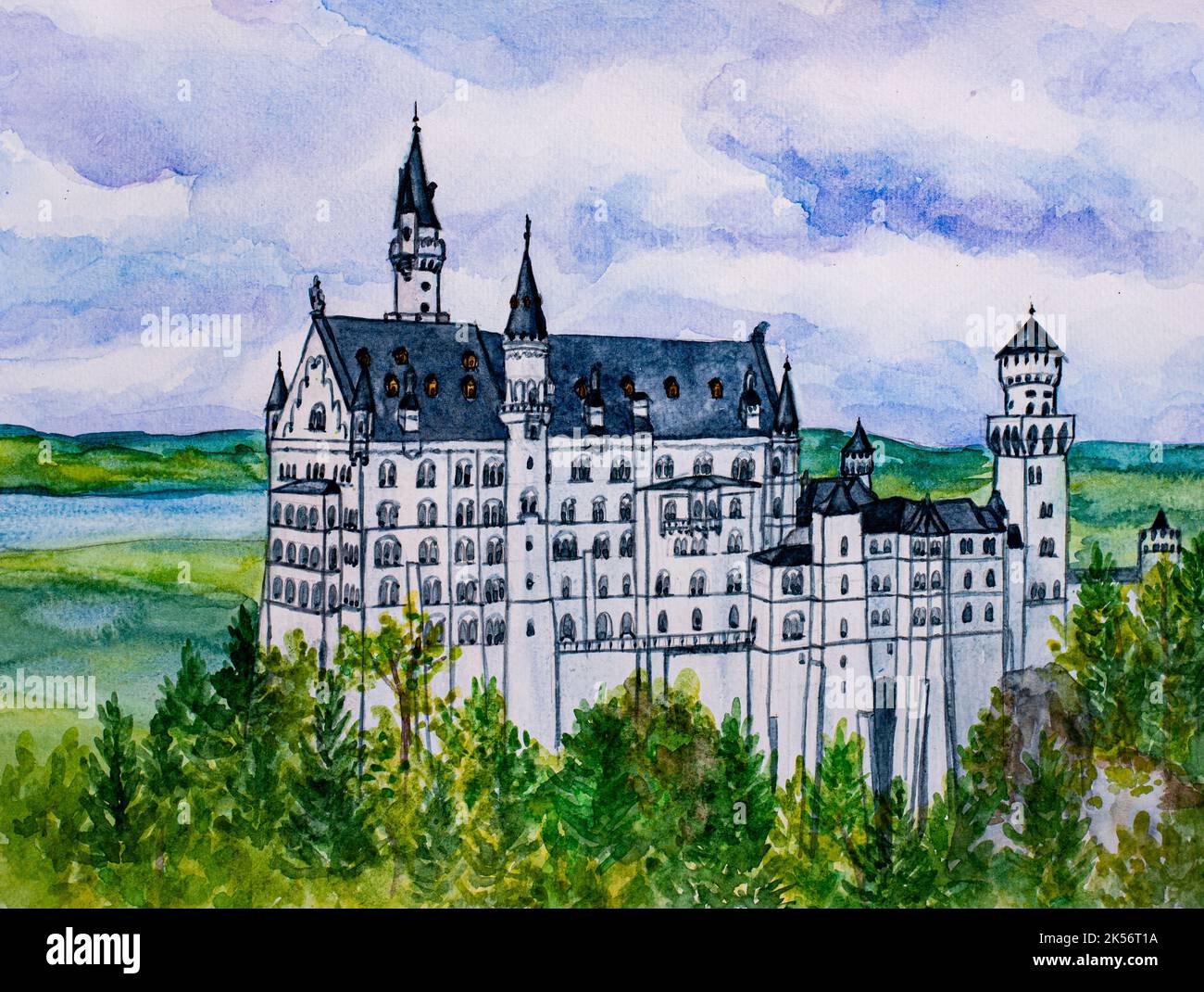 Neuschwanstein Castle. New Swanstone Castle. Palace on the top of the ...