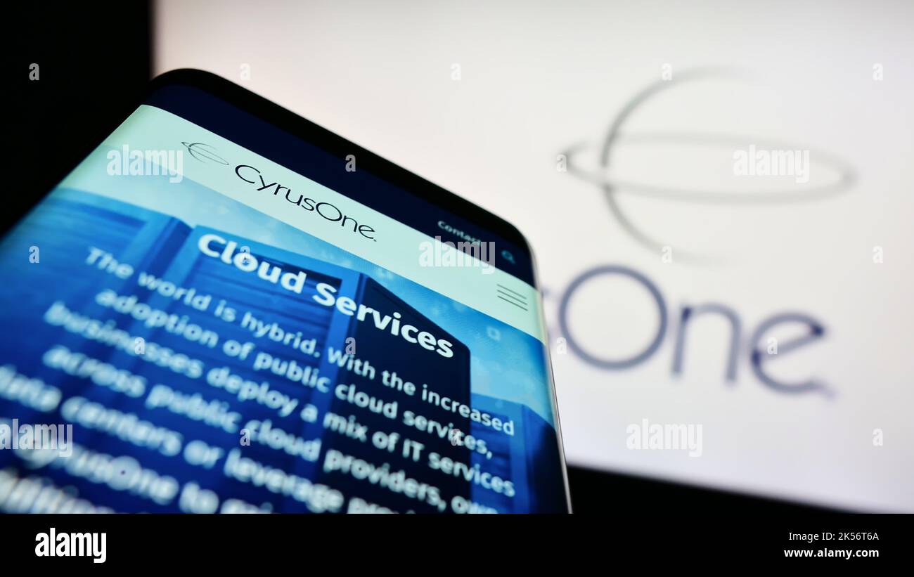 Mobile phone with website of US data center company CyrusOne LLC on ...